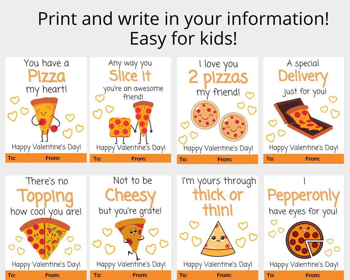 Pizza Valentines Cards. Pizza Valentines Kids. Printable - Etsy