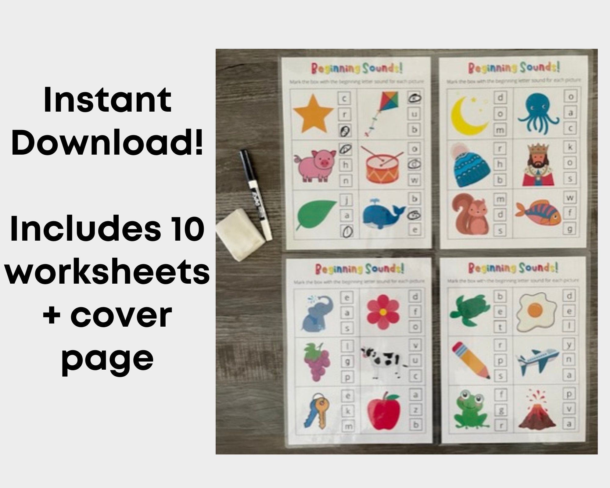 Beginning Sound Worksheet. Letter Sounds. Learning to Read. - Etsy