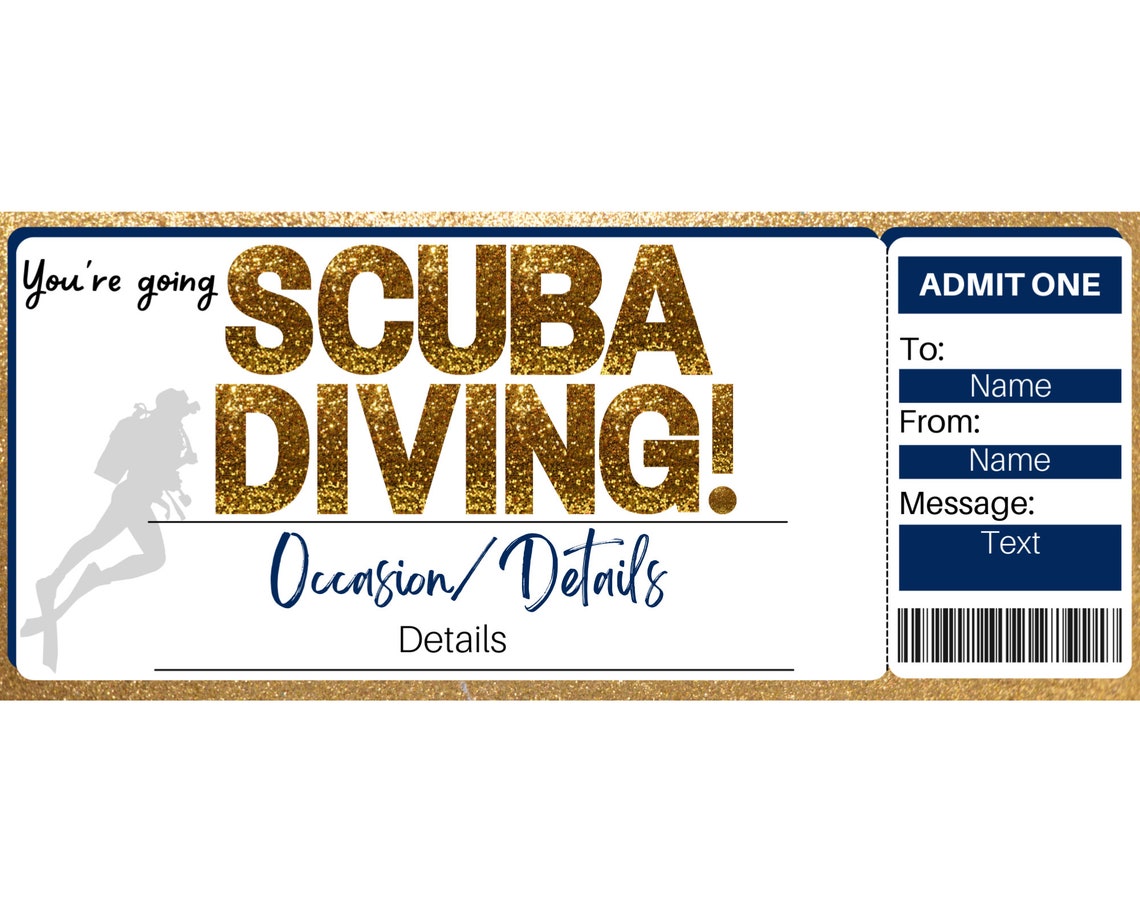 Scuba Diving Gift Certificate, Scuba Dive Ticket Template, Diving ...