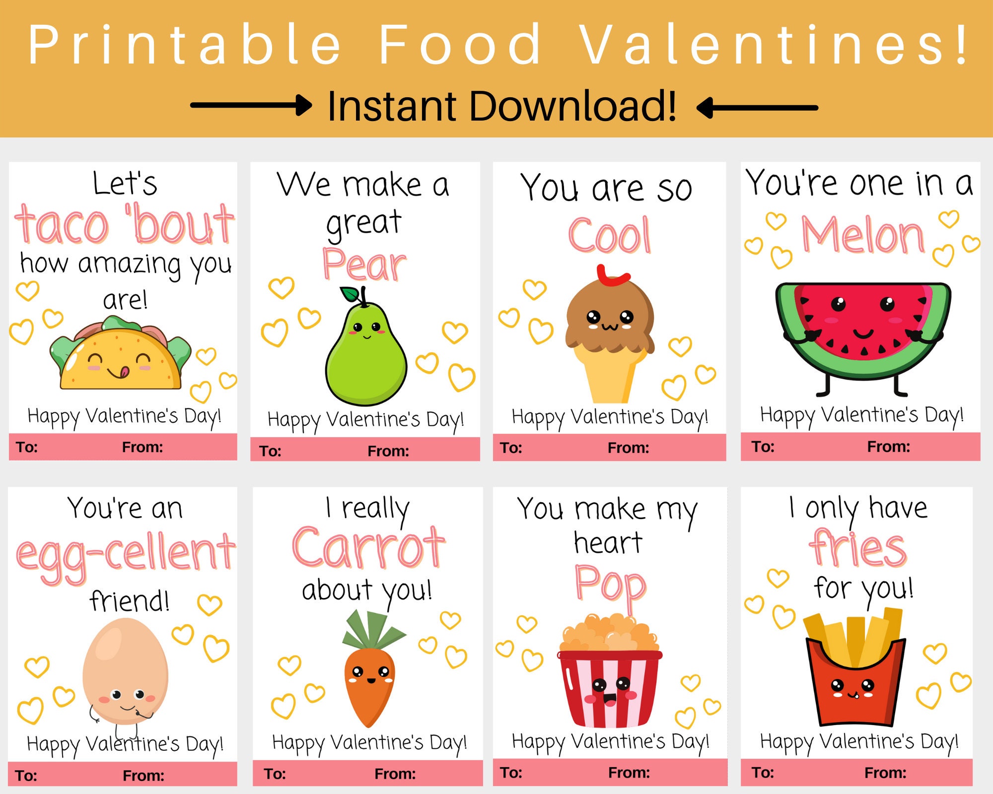 Food Valentine. Printable Valentine Cards for Kids. Toddler Valentines ...