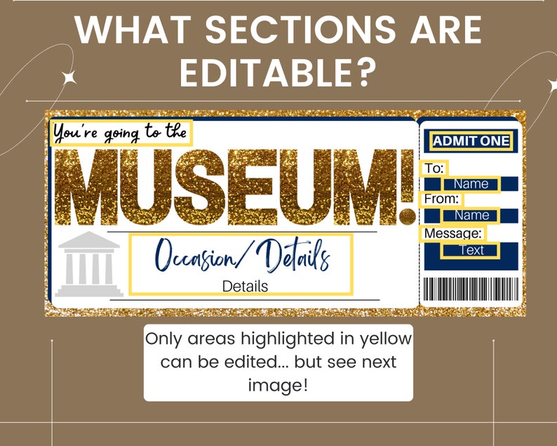 Museum Ticket Template. Museum Gift Certificate. Museum - Etsy