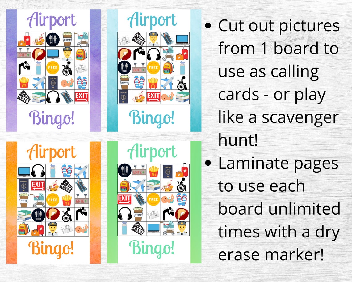 Airport Bingo for Kids Airport Game for Kids. Travel bingo | Etsy