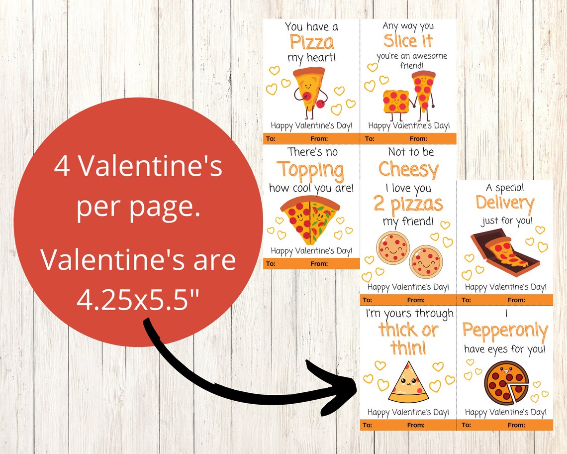 Pizza Valentines Cards. Pizza Valentines Kids. Printable - Etsy