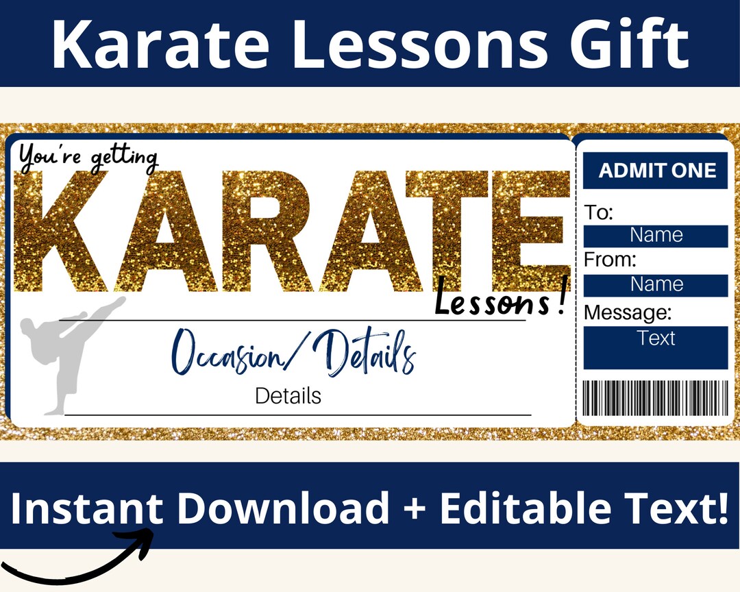 Karate Lessons Gift Certificate. Karate Class Ticket. Karate Class Gift ...