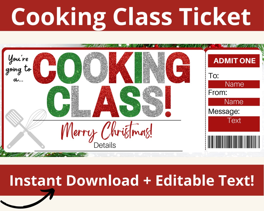 Cooking Class Ticket. Cooking Class Gift. Cooking Gifts. Cooking Class ...