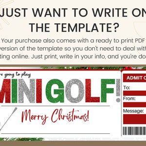 Mini Golf Gift Ticket. Mini Golfing Gift Certificate. Mini Golfing ...