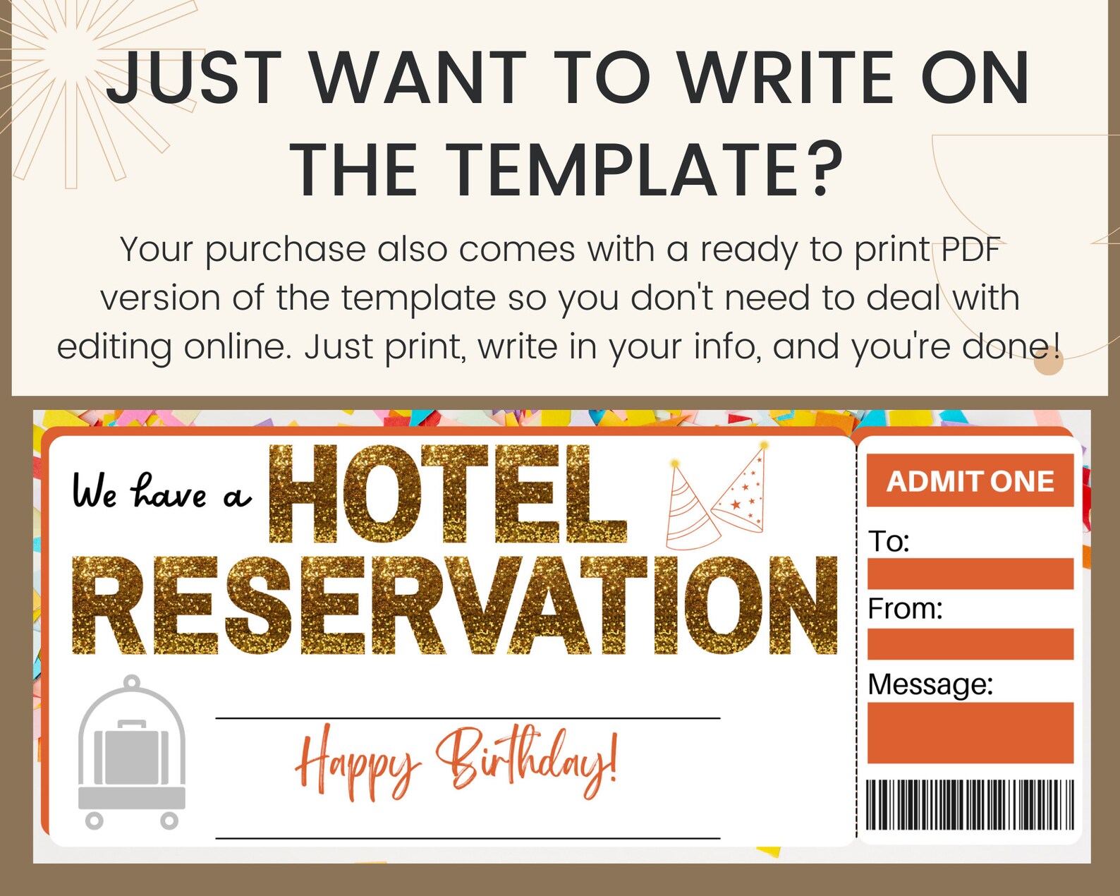 Hotel Reservation Voucher. Birthday Hotel Ticket. Hotel - Etsy