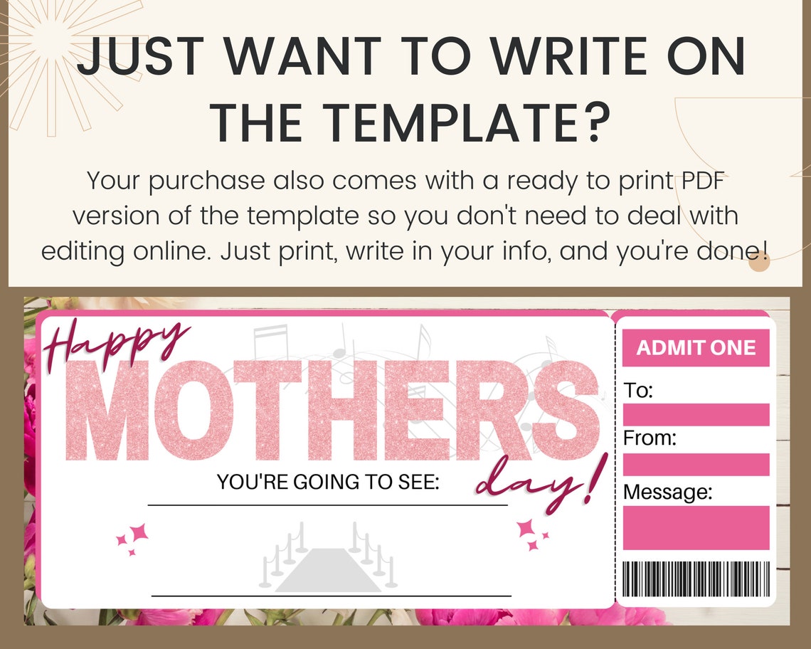 Mothers Day Concert Ticket. Concert Ticket Template. Mothers Day ...