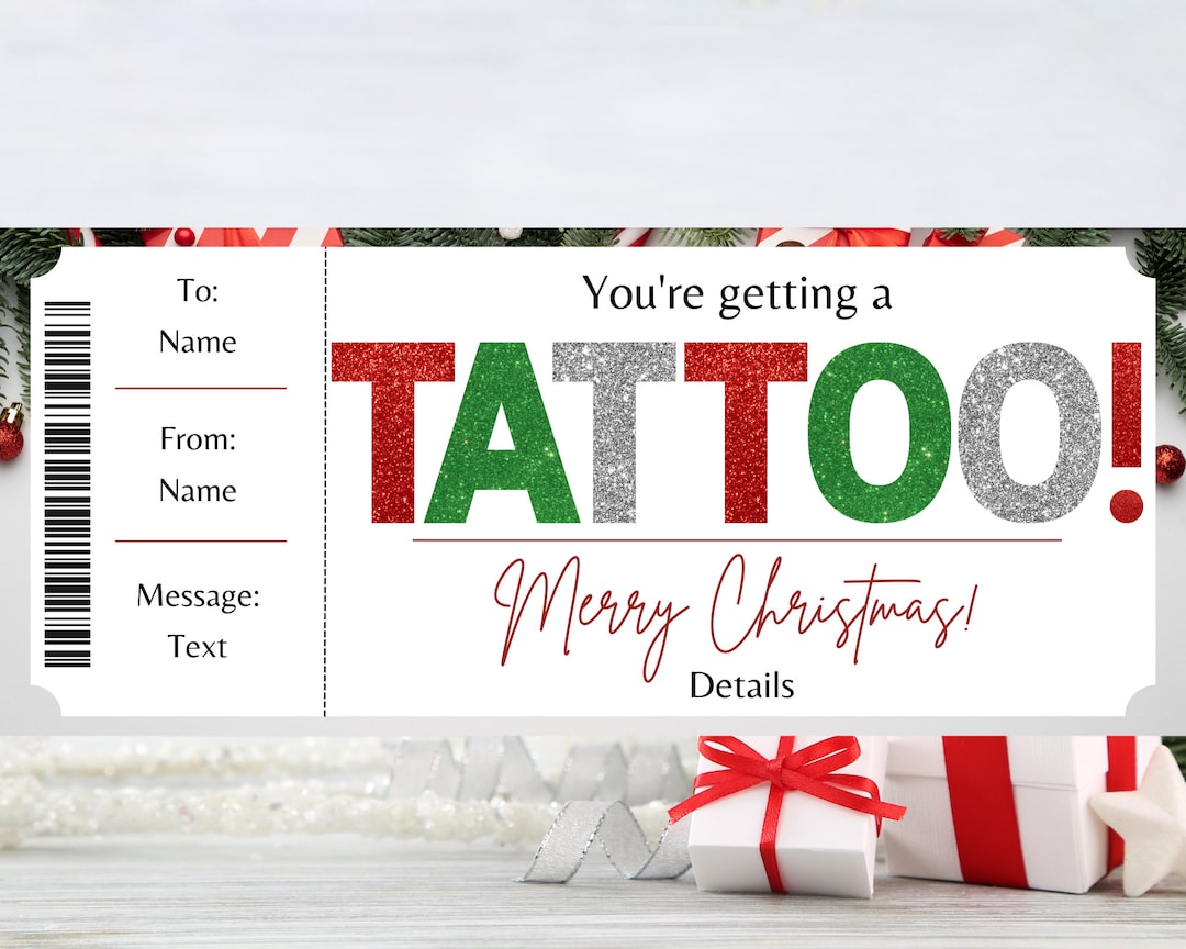 Christmas Tattoo Voucher Gift Certificate, Tattoo Ticket Coupon ...