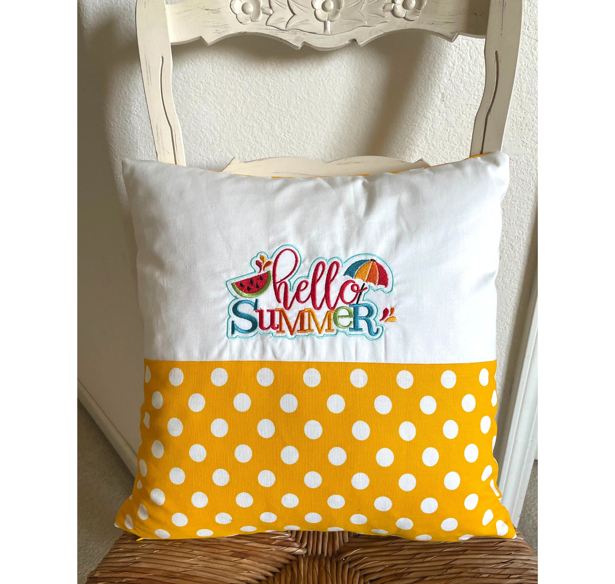 Hello Summer Pillow, Summer Pillow Covers 18x18, Polka Dot Pillow Cover ...