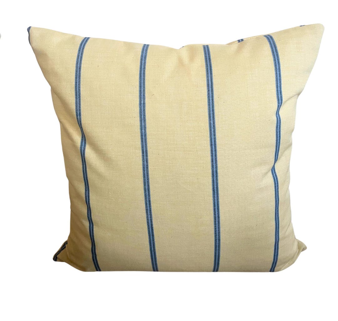 Soft Yellow Pillow Cover, Blue Stripe Pillow, Double Sided Pillow Cover ...