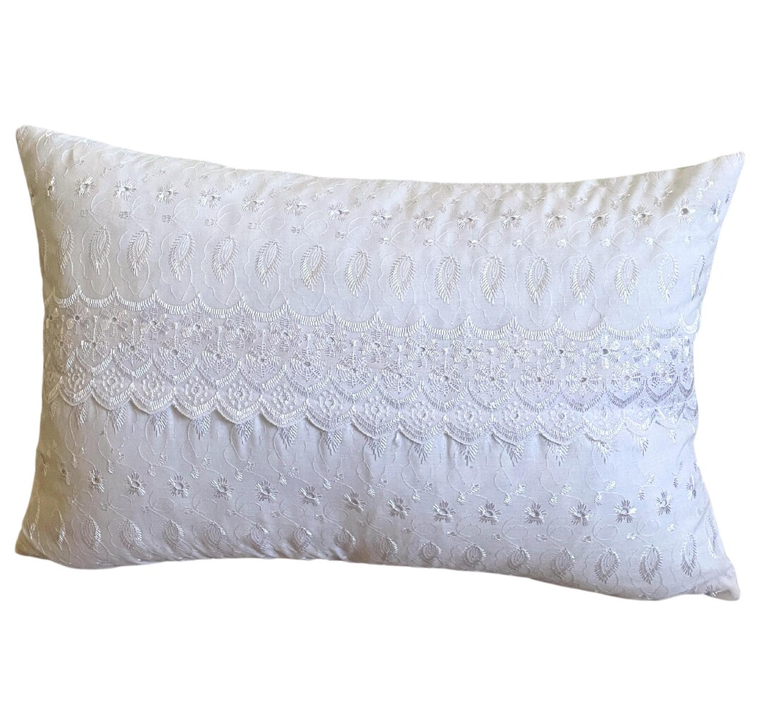 Eyelet Pillow Cover, Shabby Chic Pillow, White Pillow Cover, Lumbar ...