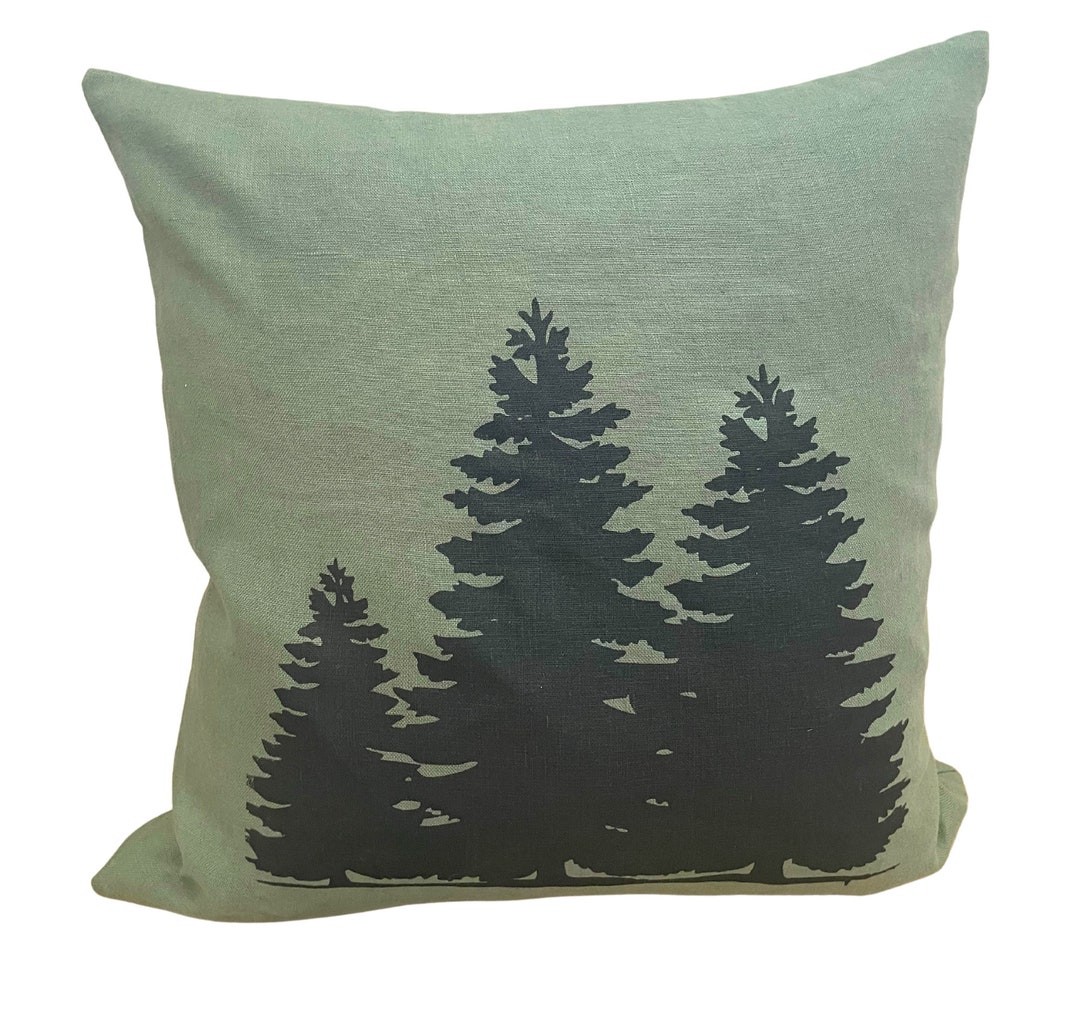 Tree Pillow Cover 18x18 Pine Tree Wilderness Linen Pillow - Etsy