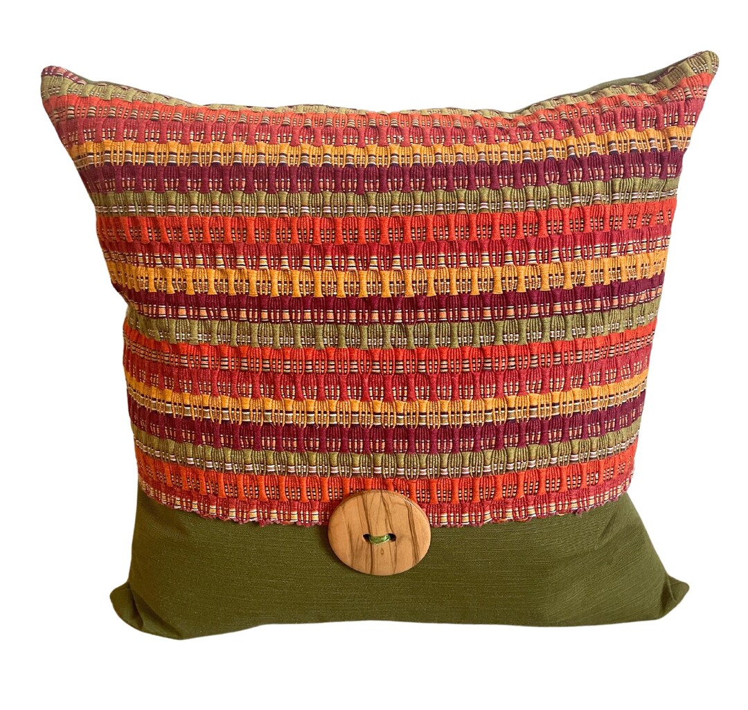 Fall Pillow Cover, Textured Pillow, 20x20, Big Button, Olive Orange ...