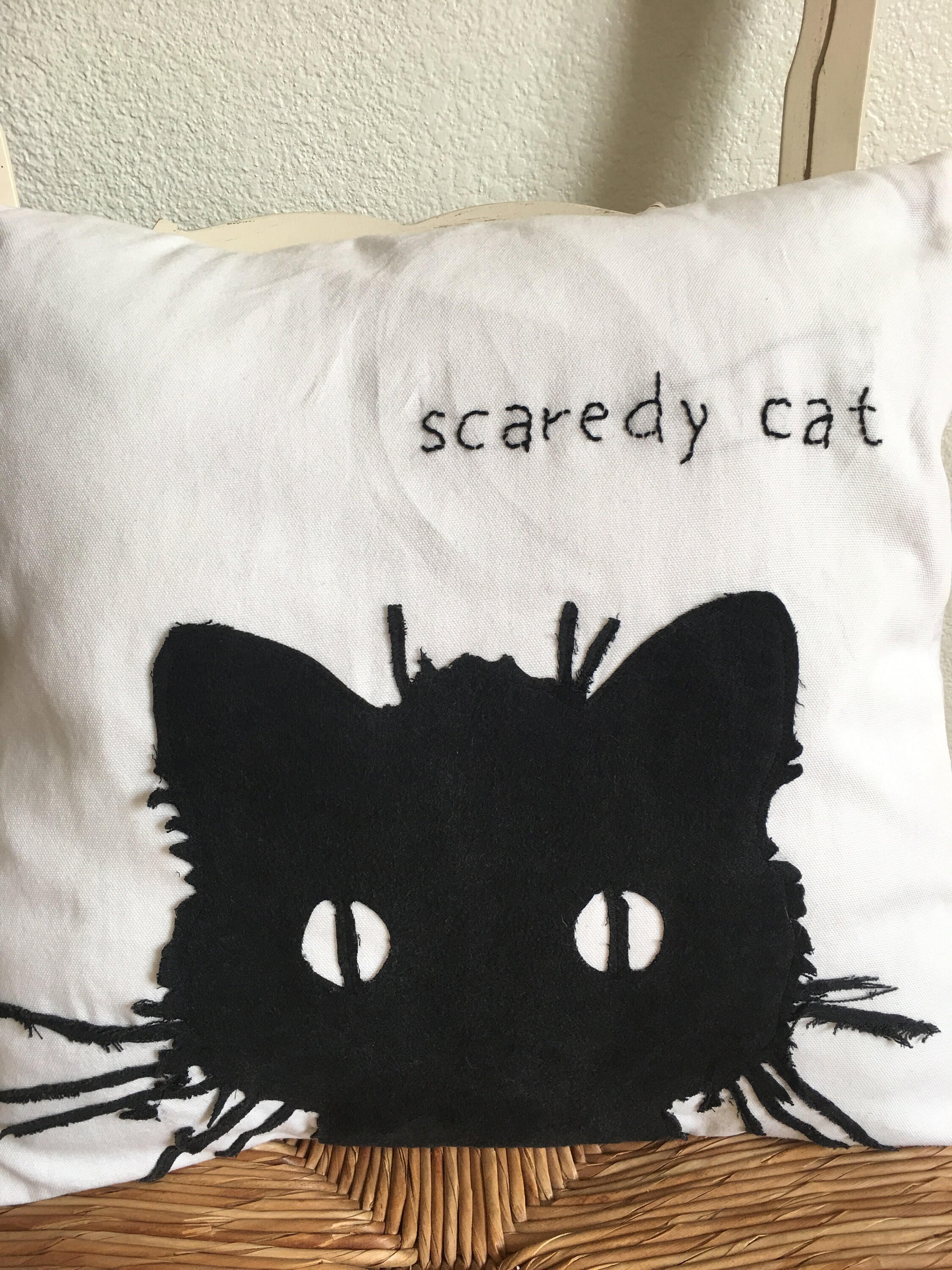 Scaredy Cat PIllow Cover Black Cat Pillow Halloween Decor | Etsy