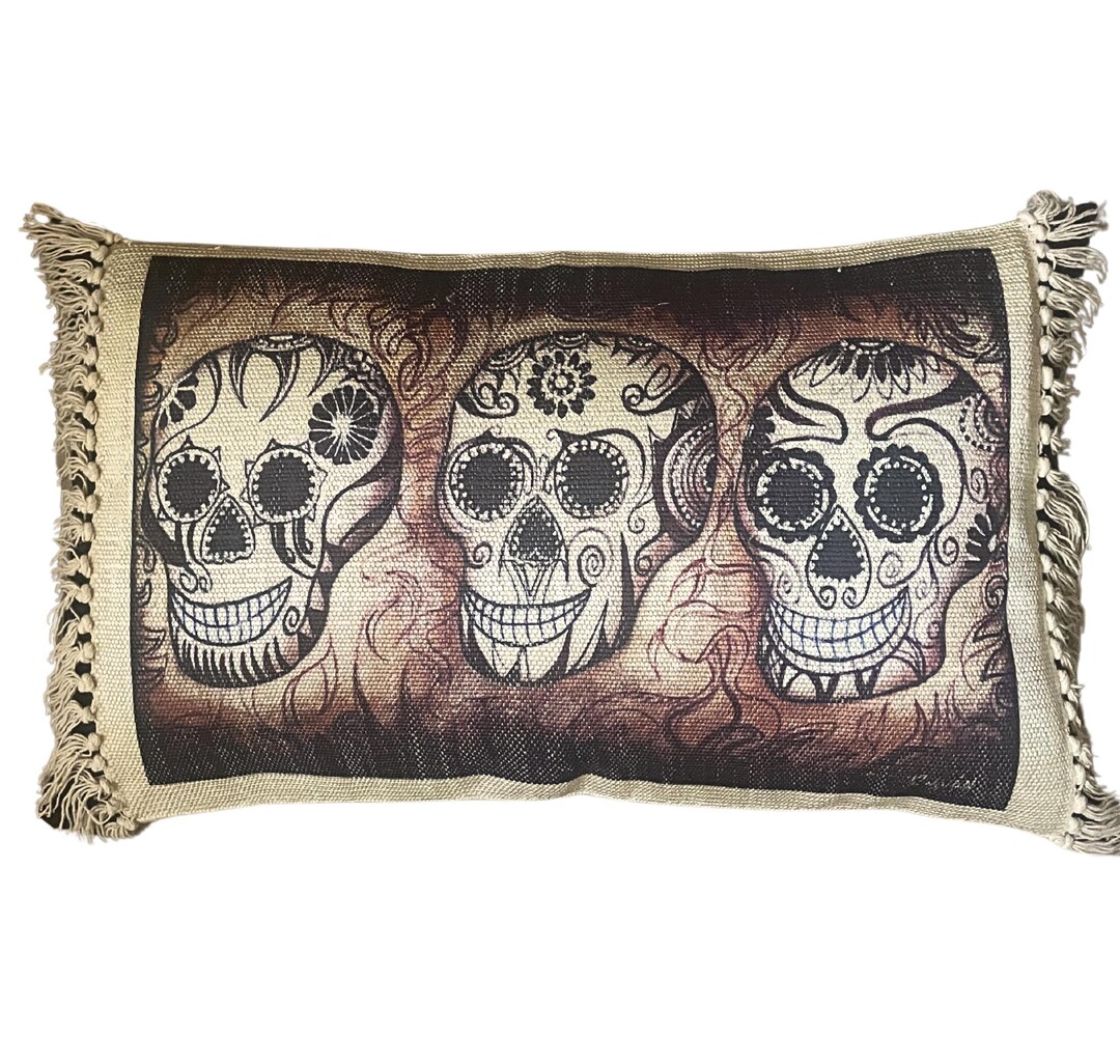 Day of the Dead Lumbar Pillow Cover, Sugar Skull, Skeleton Pillow ...