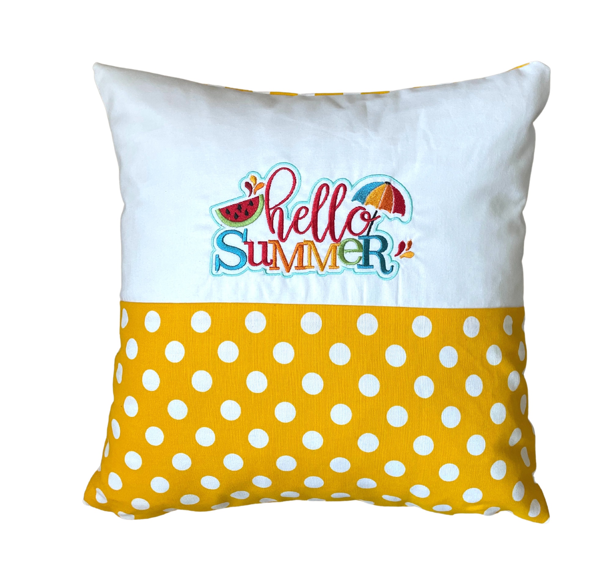 Hello Summer Pillow, Summer Pillow Covers 18x18, Polka Dot Pillow Cover ...