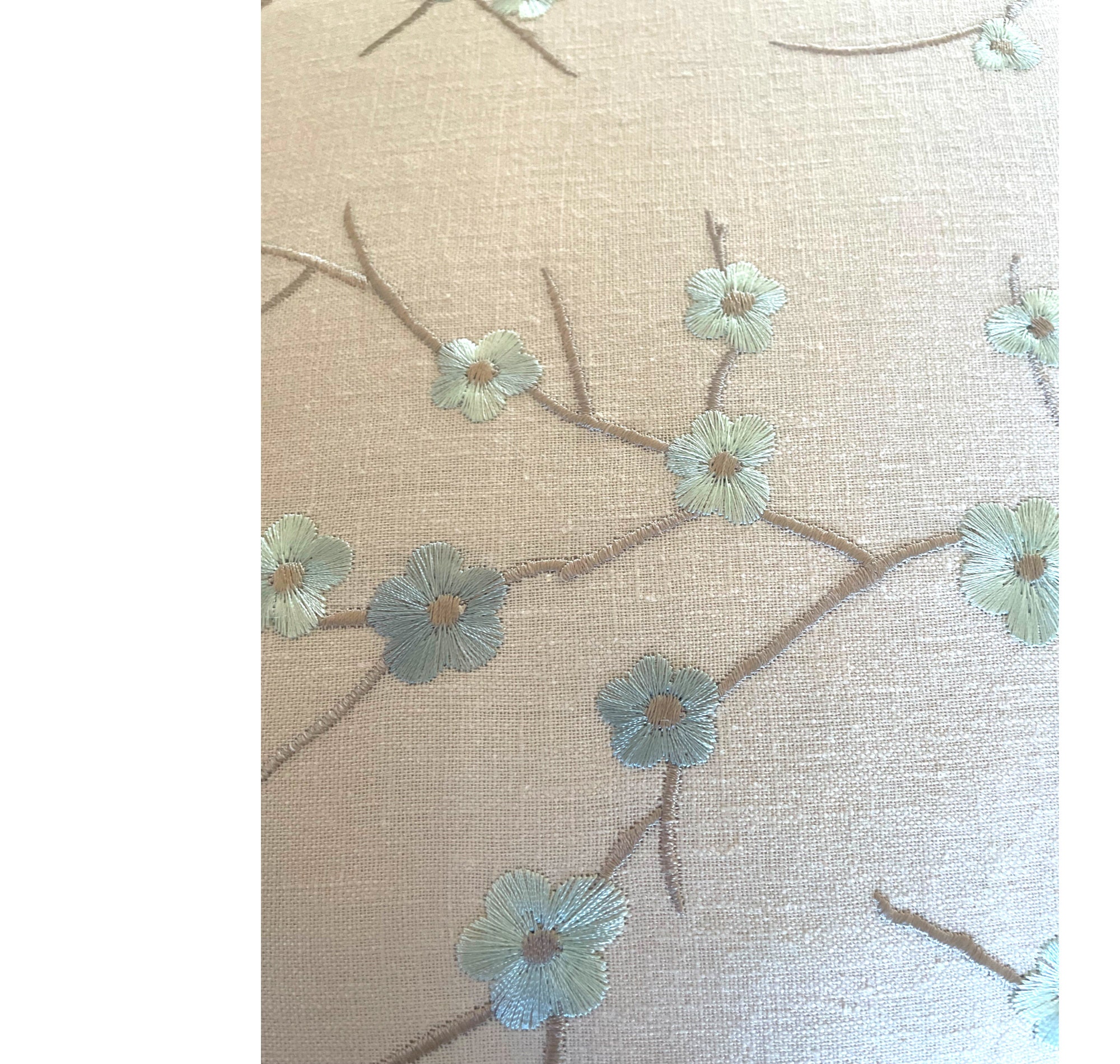 Embroidered Flower Pillow, 20x20 Pillow Cover, Mint Green and Tan ...