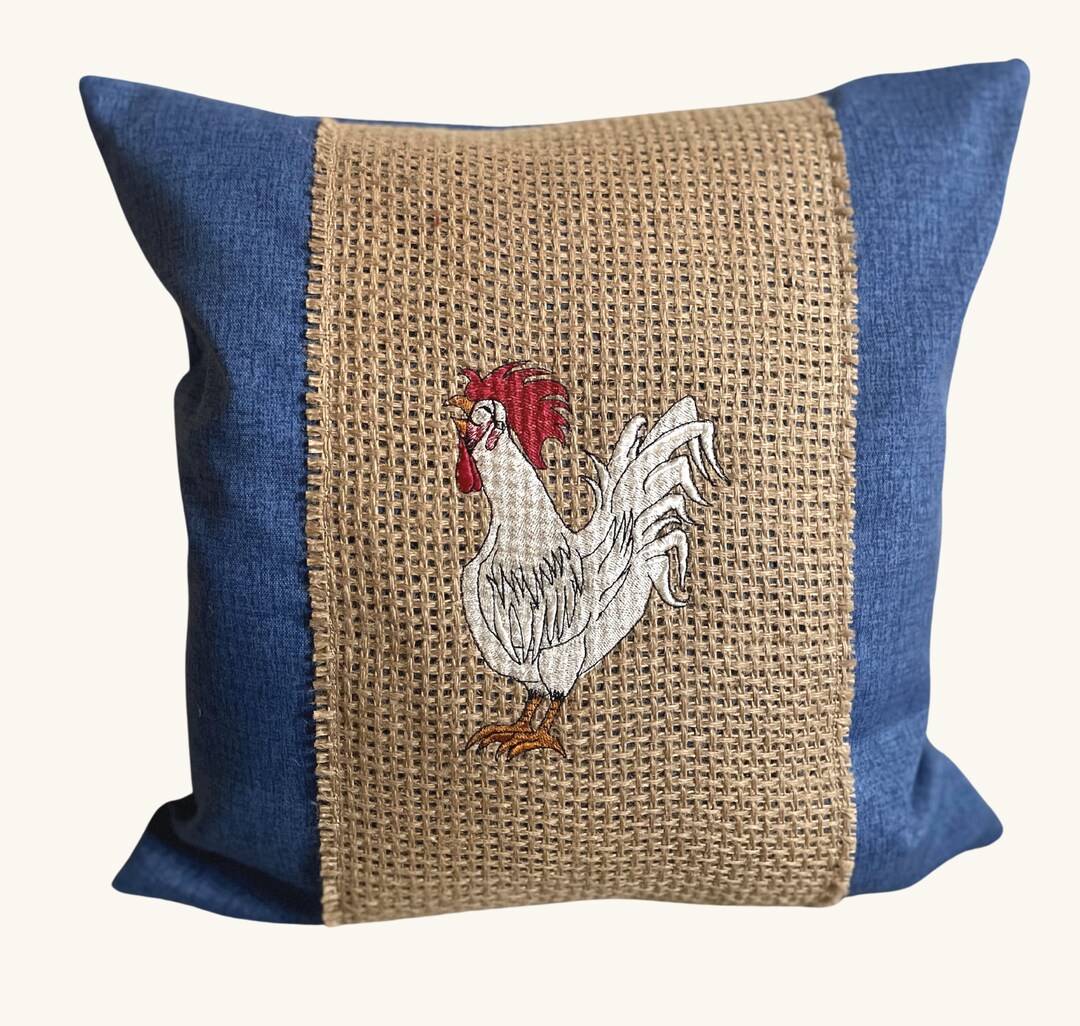 Embroidered Farm Pillow, Rooster Pillow Cover, 18x18, Farm Animal ...