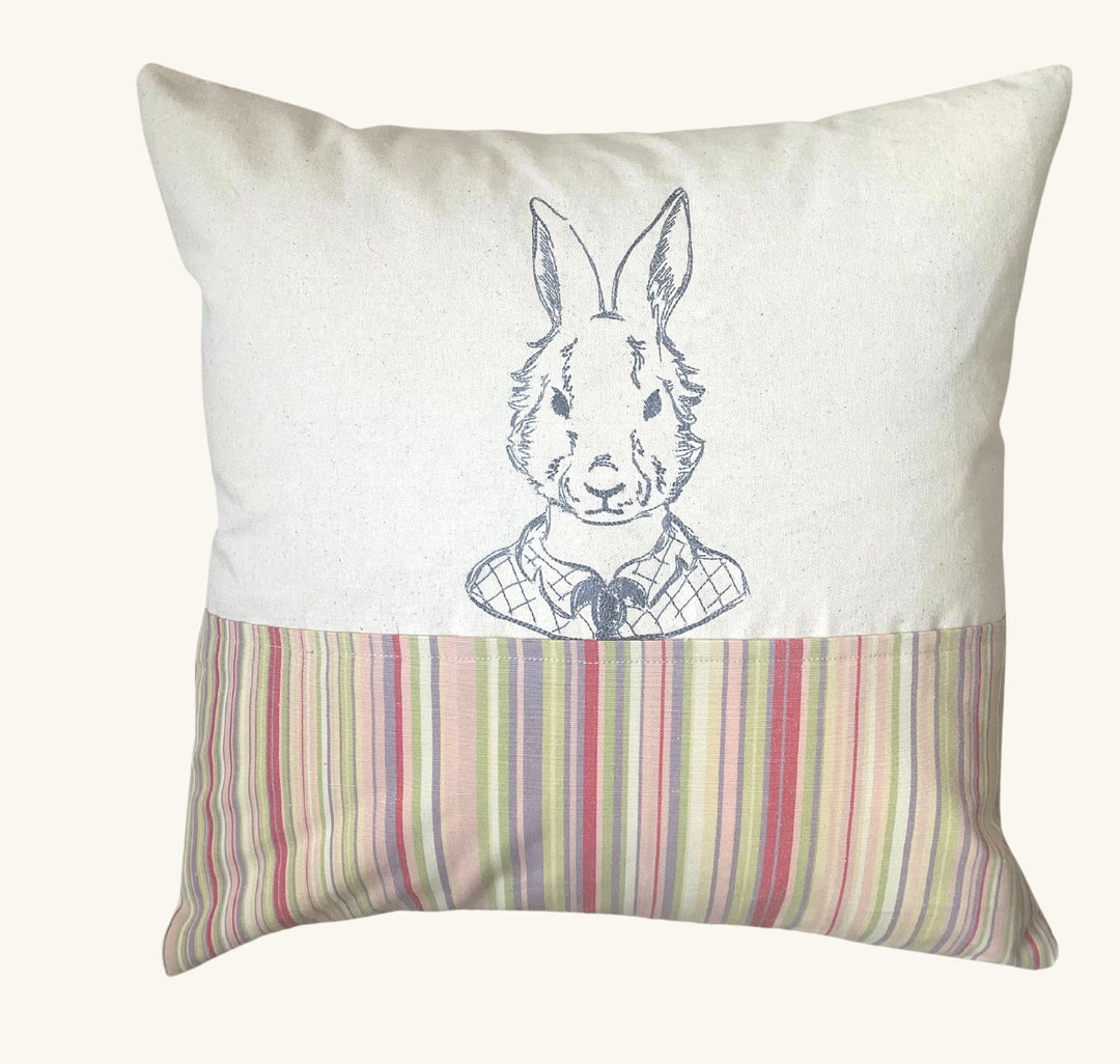 Bunny Rabbit Pillow, Embroidered Bunny Pillow, Vintage Rabbit, Easter ...