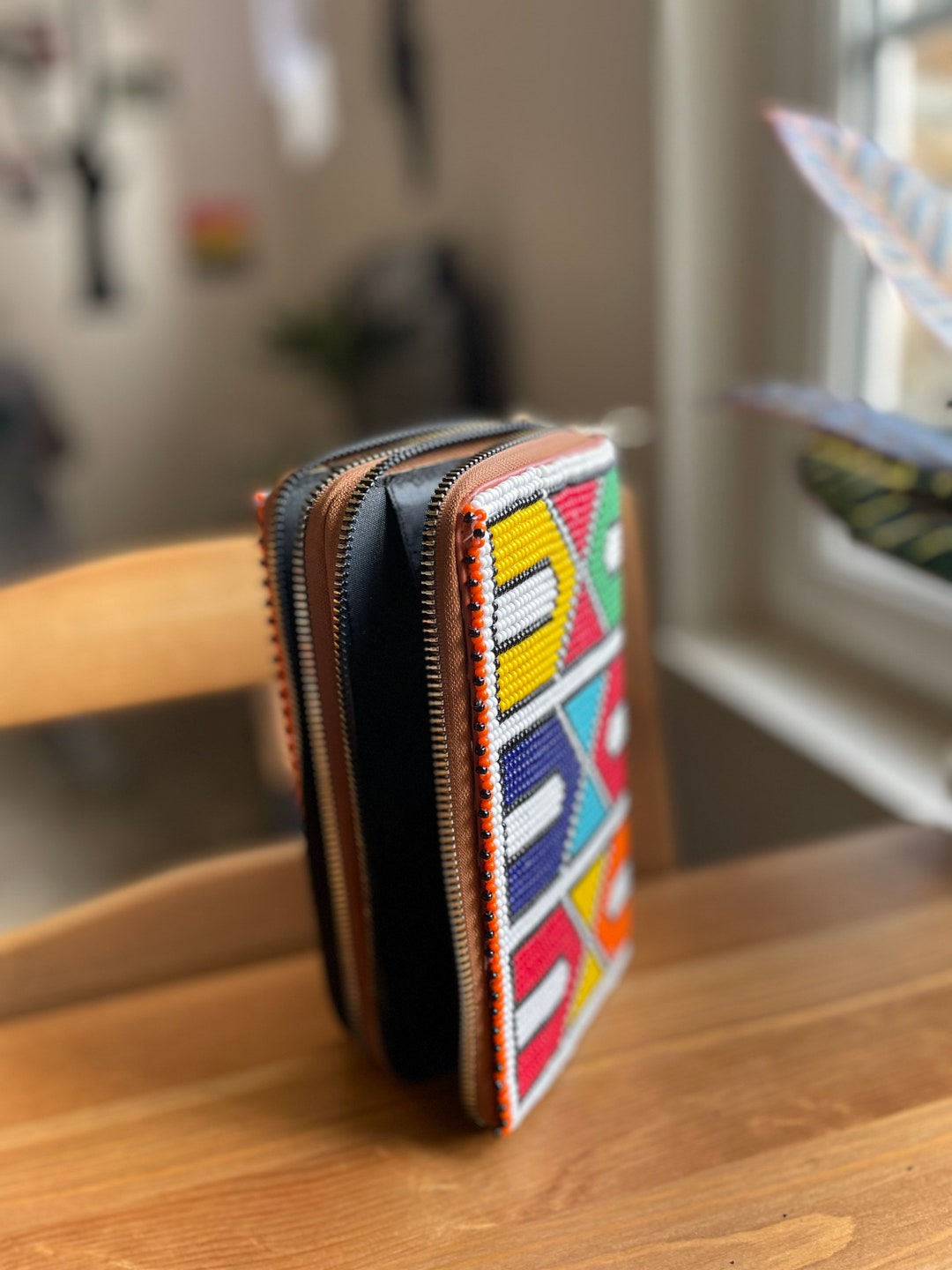 Women's Complete Wallet, Leather, Zulu African Beads - Etsy