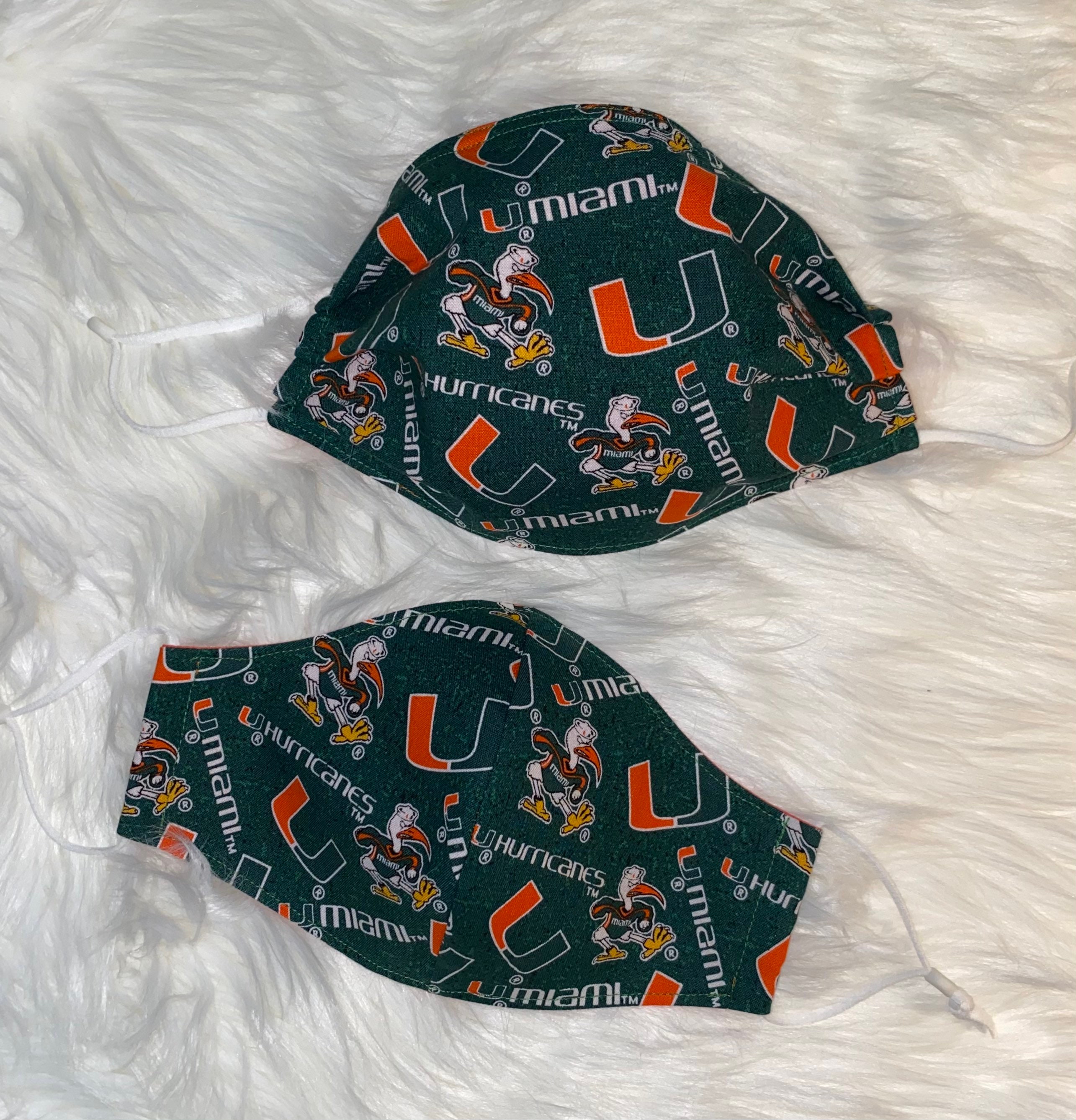 University of Miami Hurricanes Mask U of M Fitted or Pleated Reversible ...