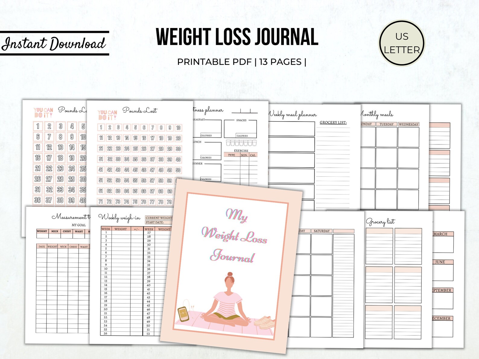 Weight Loss Journal Printable Weight Loss Tracker Pounds Lost - Etsy