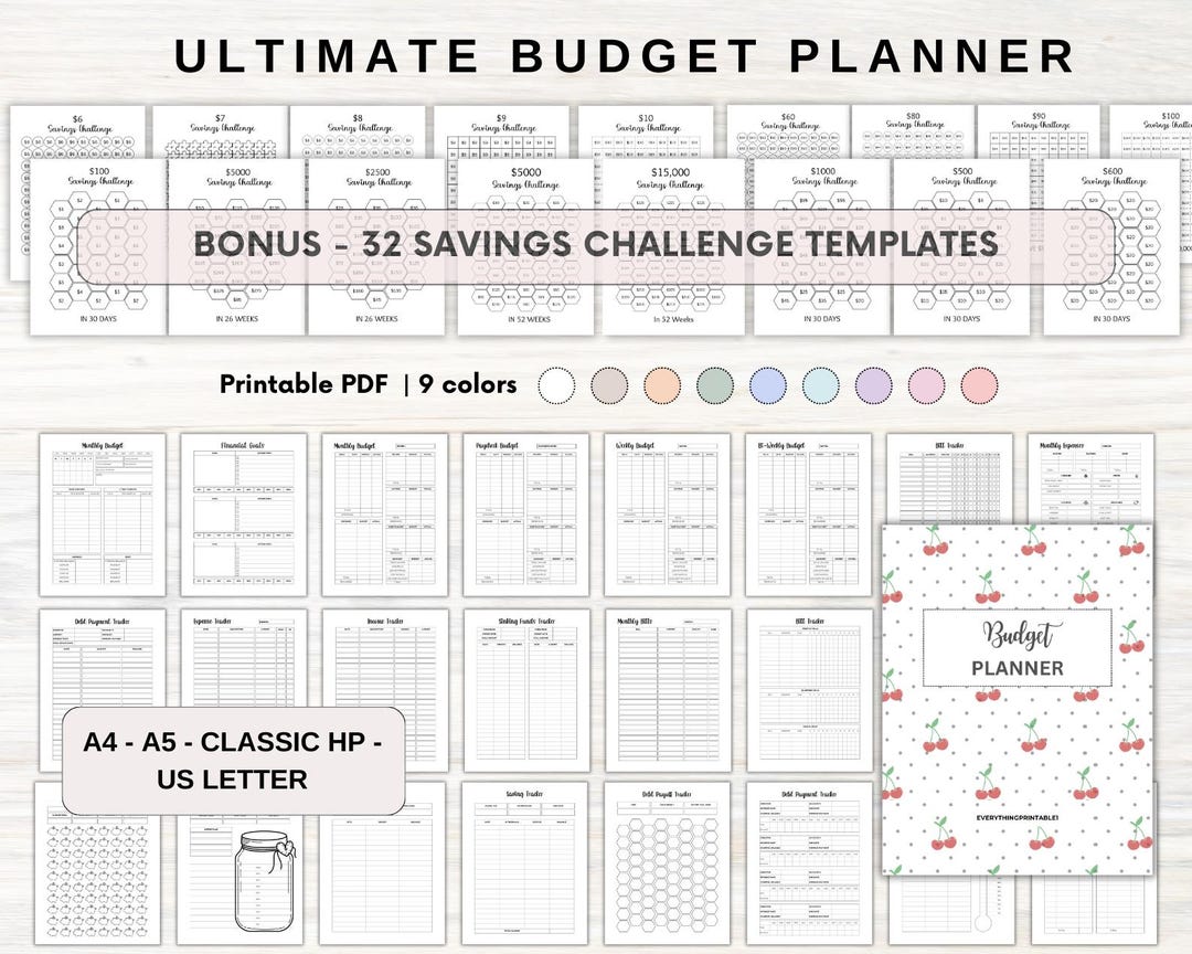 Printable Budget Planner: Monthly Expenses & Savings Challenge (PDF) - Etsy