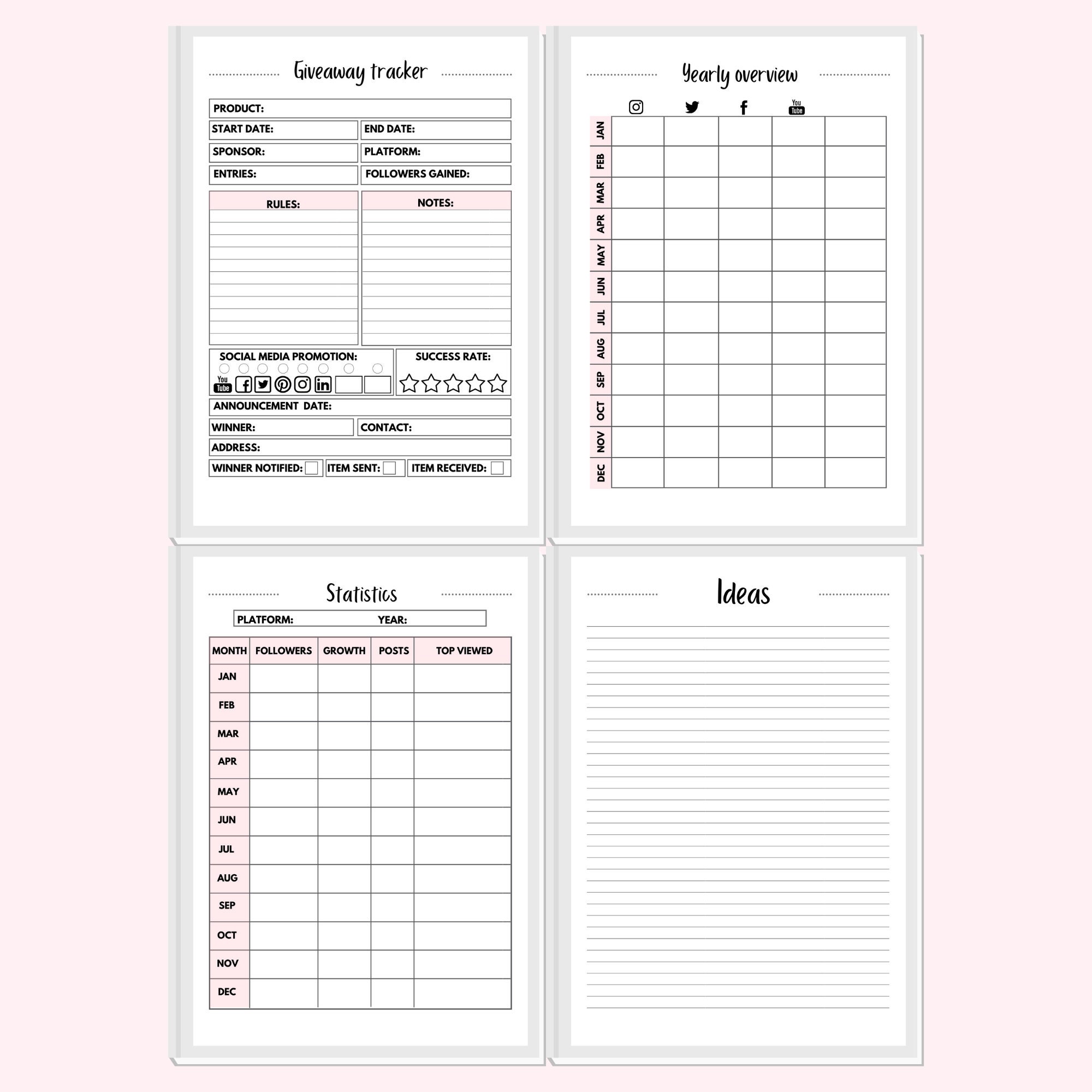 Social Media Planner Printable Facebook Tracker Instagram - Etsy
