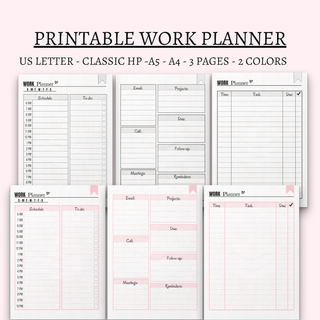 Work Planner Printable: Daily Schedule, Classic HP, A4, A5 (PDF) - Etsy