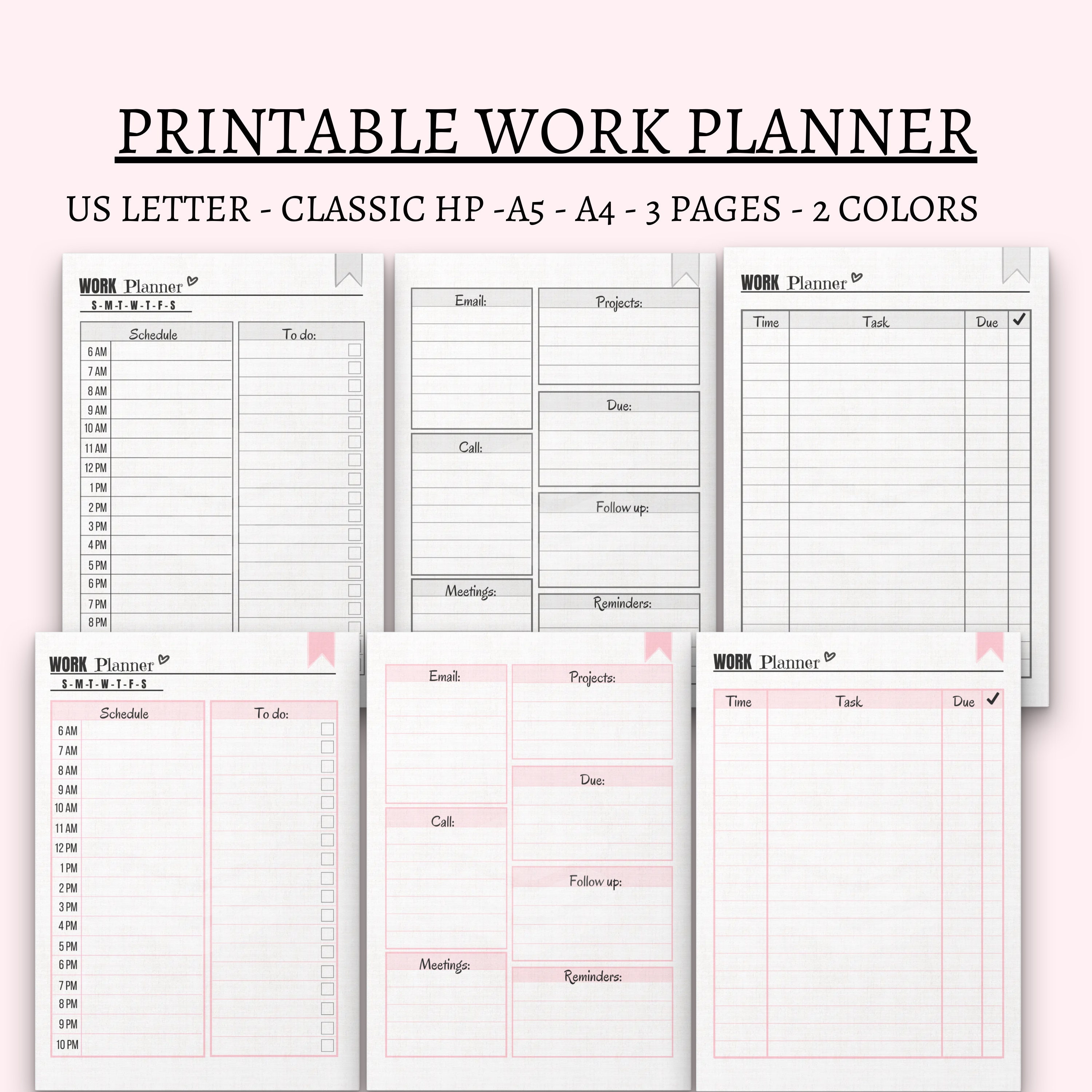 Work Planner Printable Office Organizer Digital Daily Planner - Etsy UK