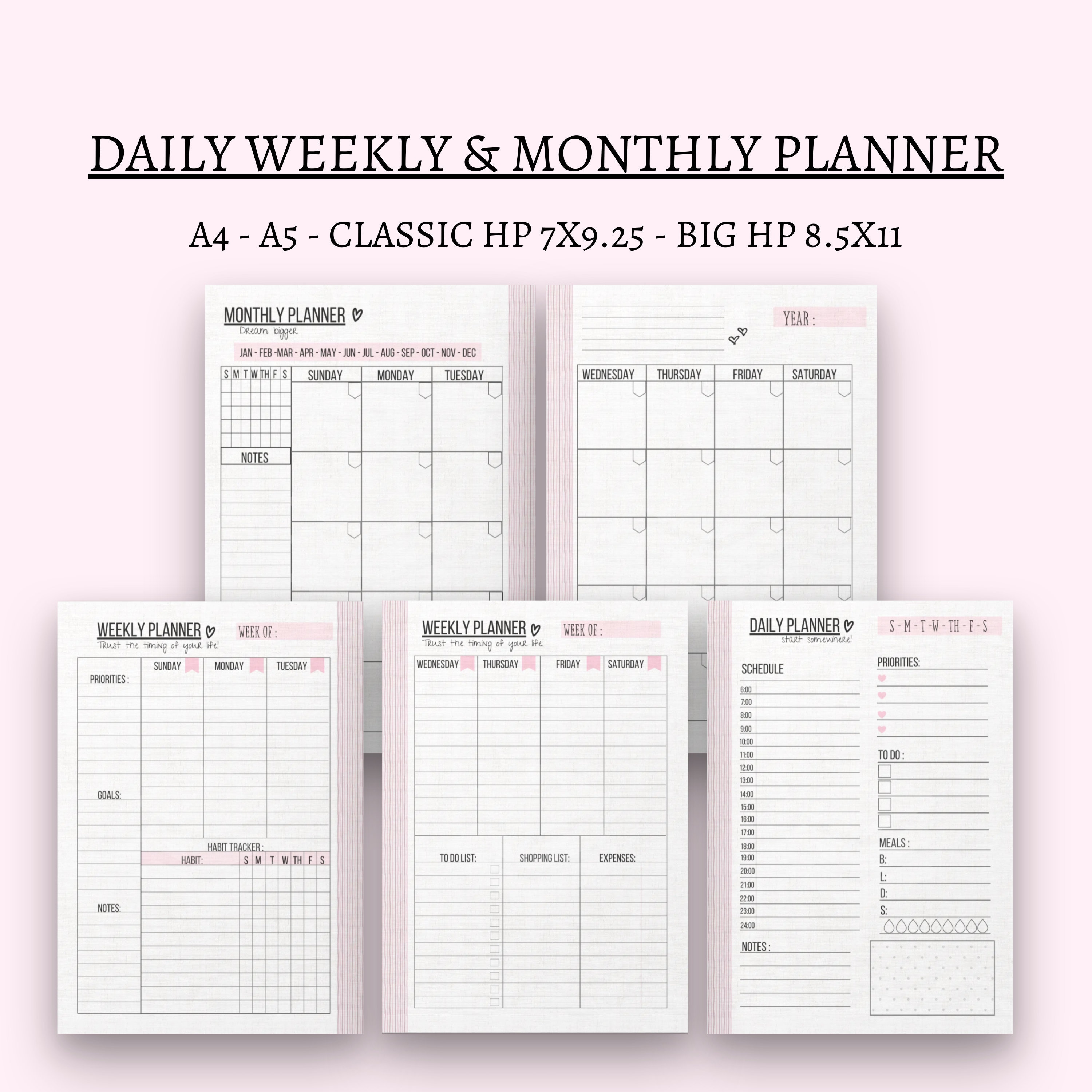 Daily Weekly Monthly Planner Printable Classic HP Digital Big - Etsy