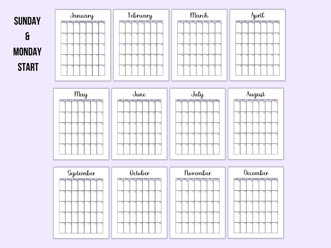 Monthly Calendar Printable Monthly Calendar Undated One Page | Etsy