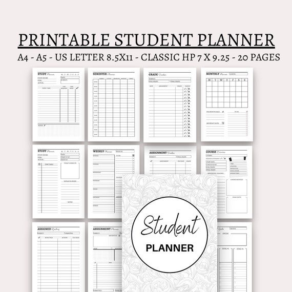 Student planner study planner printable academic planner college school ...