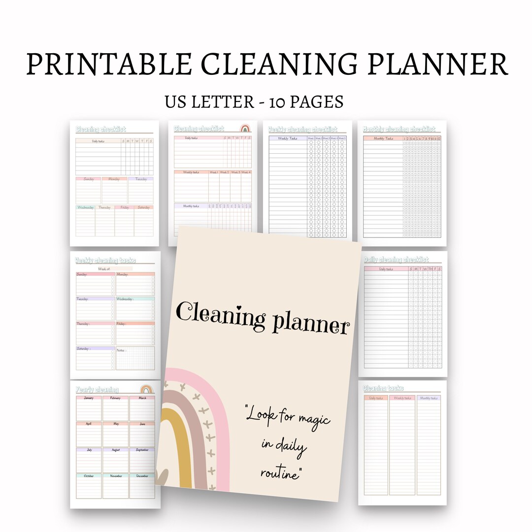 Cleaning Planner Printable Daily Weekly Monthly Cleaning Checklist ...