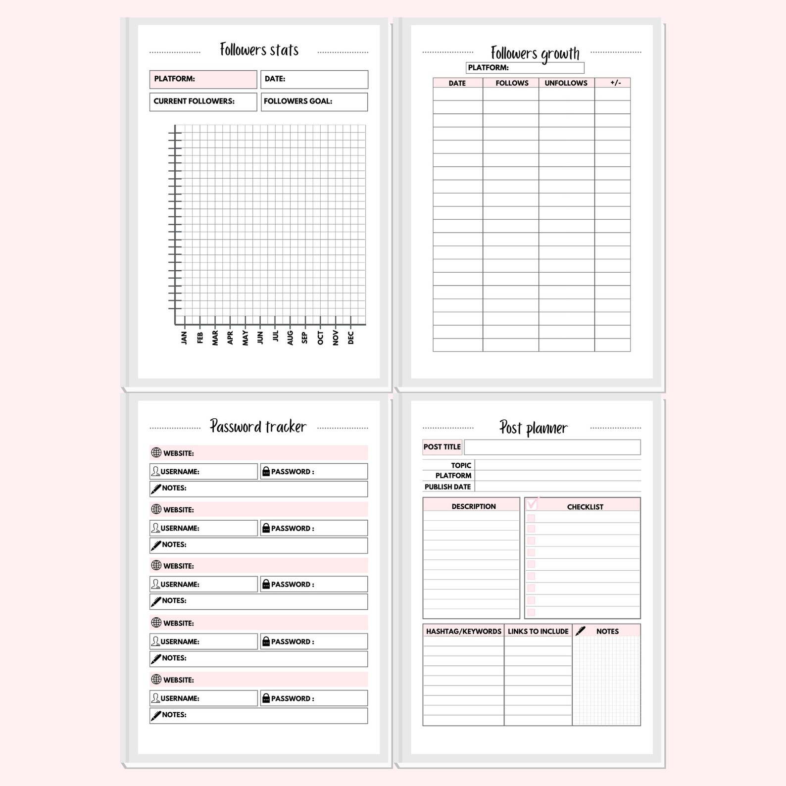Social Media Planner Printable Facebook Tracker Instagram - Etsy
