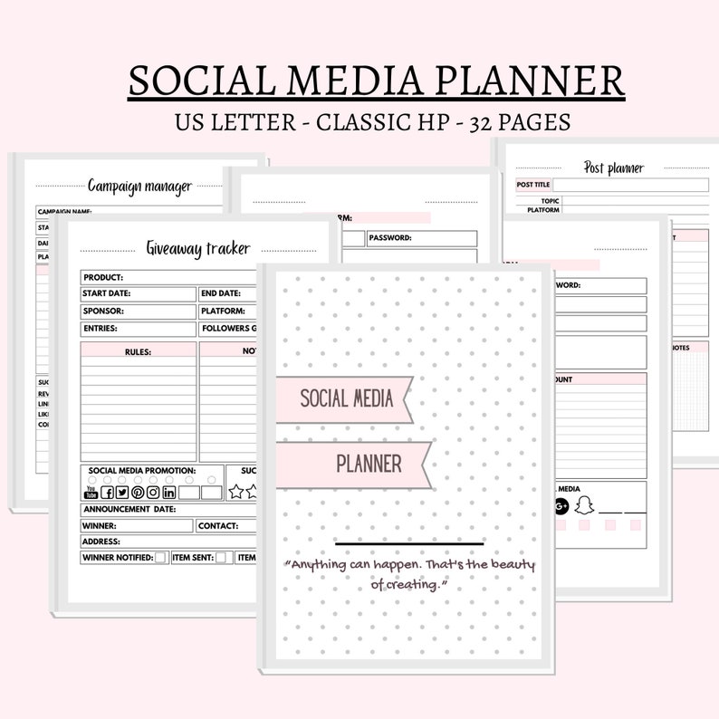 Social Media Planner Printable Facebook Tracker Instagram - Etsy