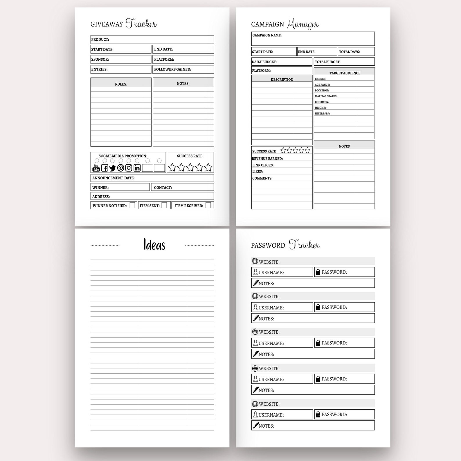 Social Media Planner Printable Facebook Tracker Instagram Planner ...