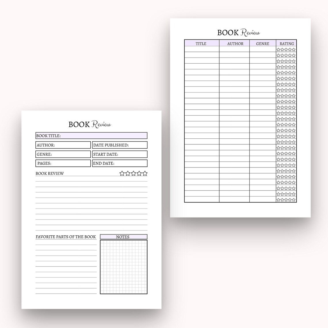 Printable Reading Planner: Book Log, Review, Wishlist (PDF) - Etsy