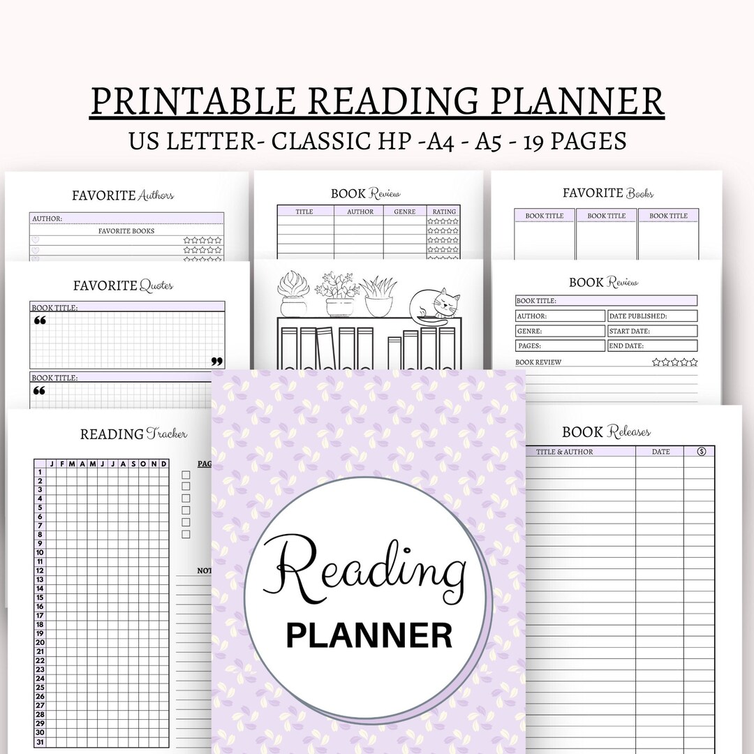 Printable Reading Planner: Book Log, Review, Wishlist (PDF) - Etsy