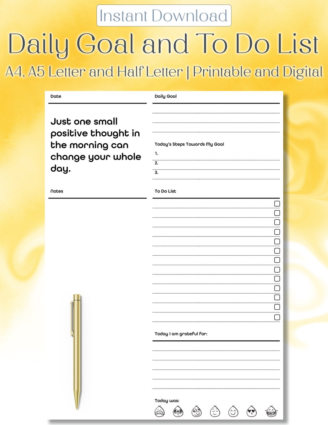 Daily Goal Tracker & Planner Printable Digital Gratitude - Etsy