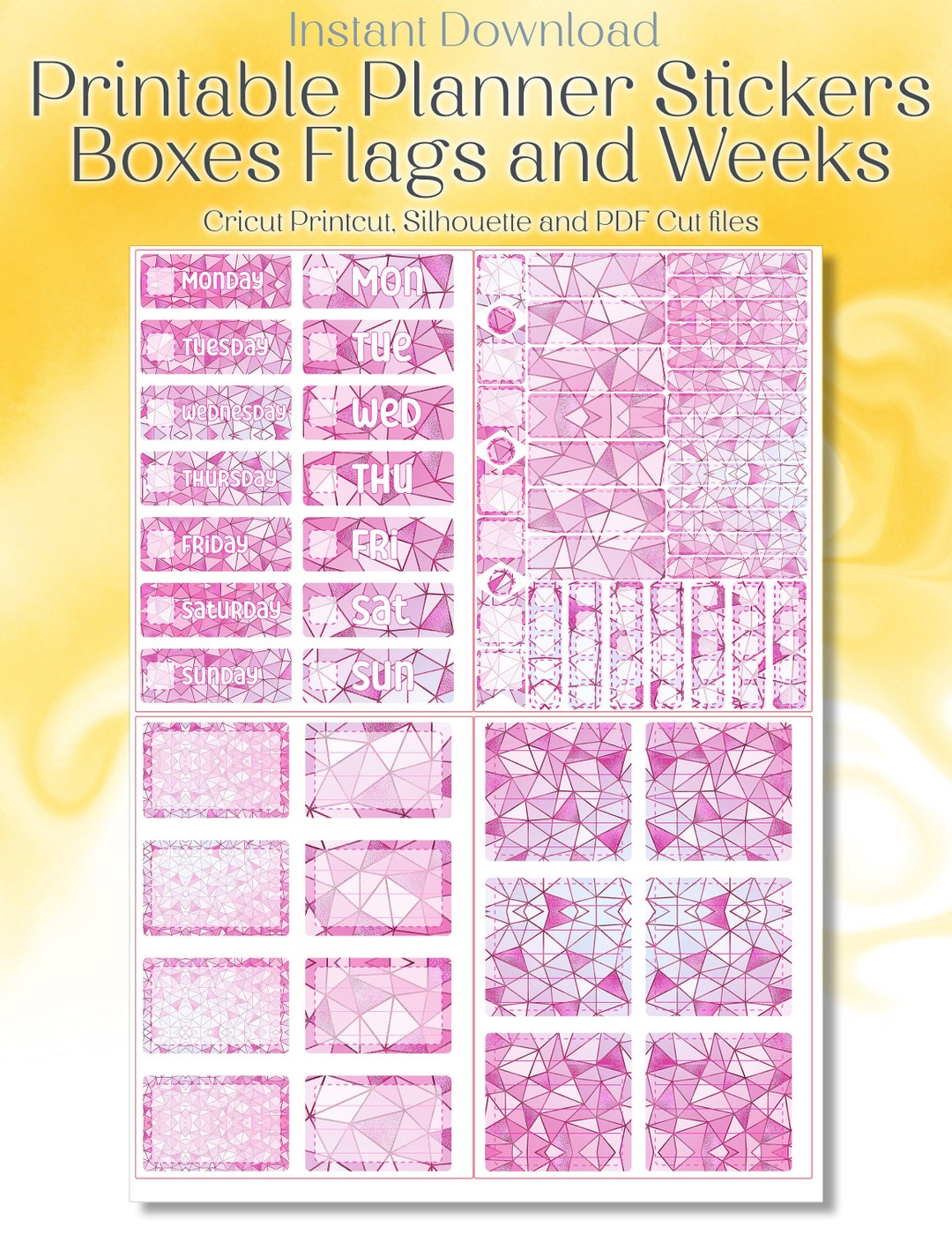 Printable Planner Stickers Week Tabs, Note Boxes, Flags, Tick Boxes ...