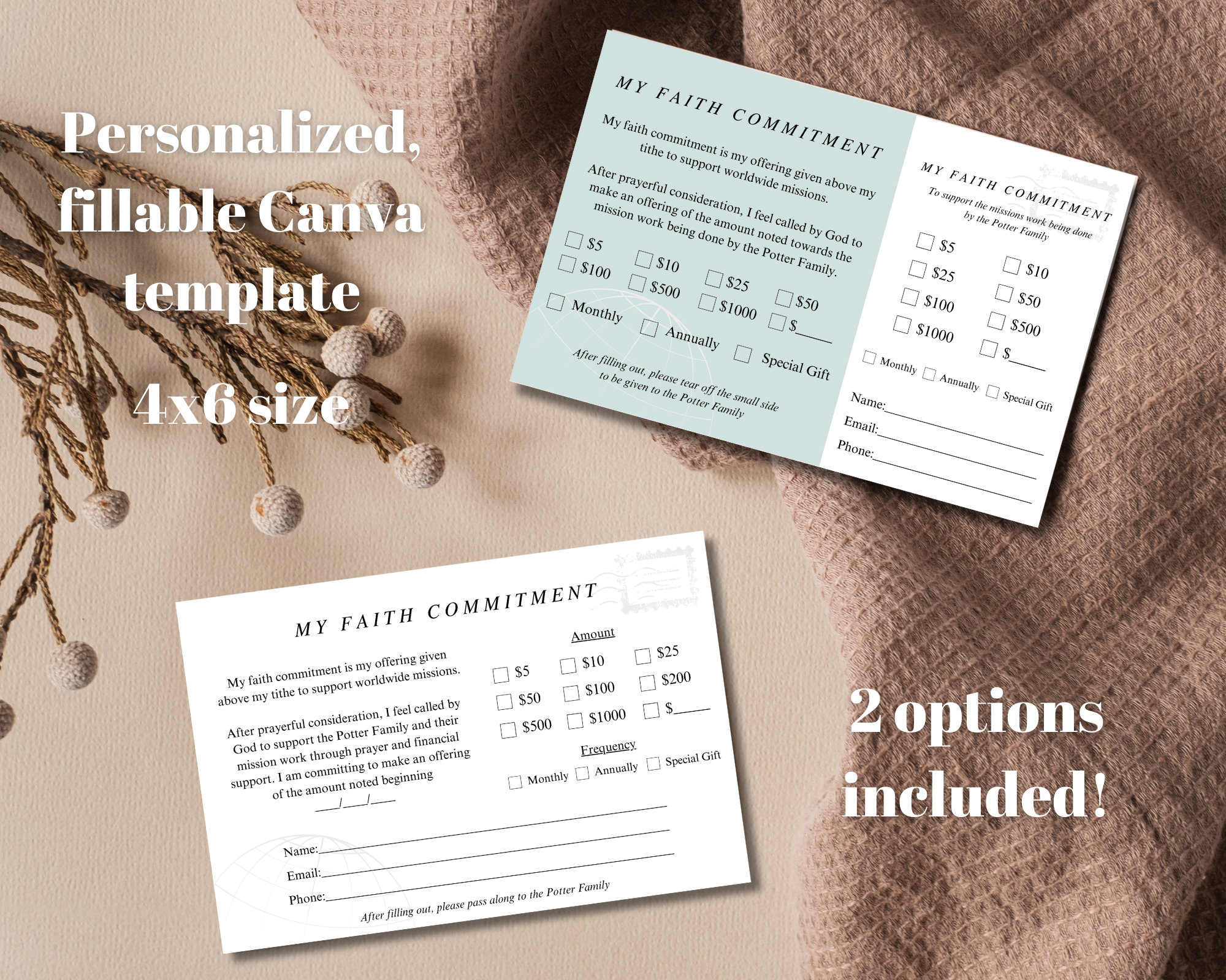 Missionary Printable Pack | Support Card & Pledge Card Templates | 4x6 ...