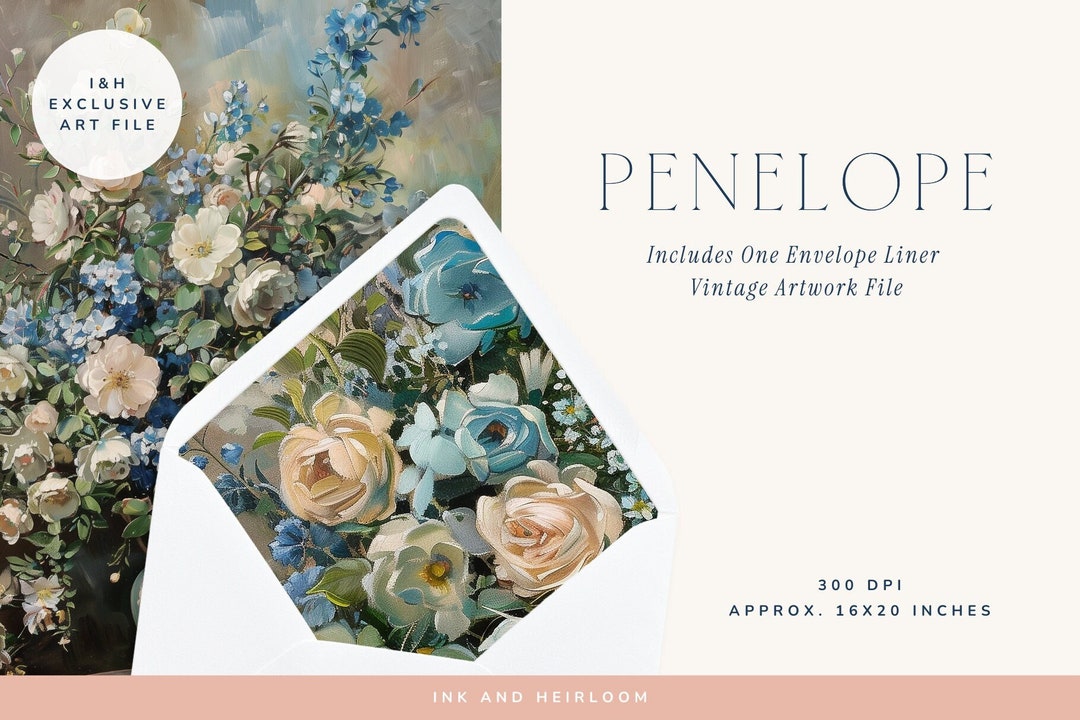 Penelope | Floral Vintage Inspired Artwork for Envelope Liners and ...