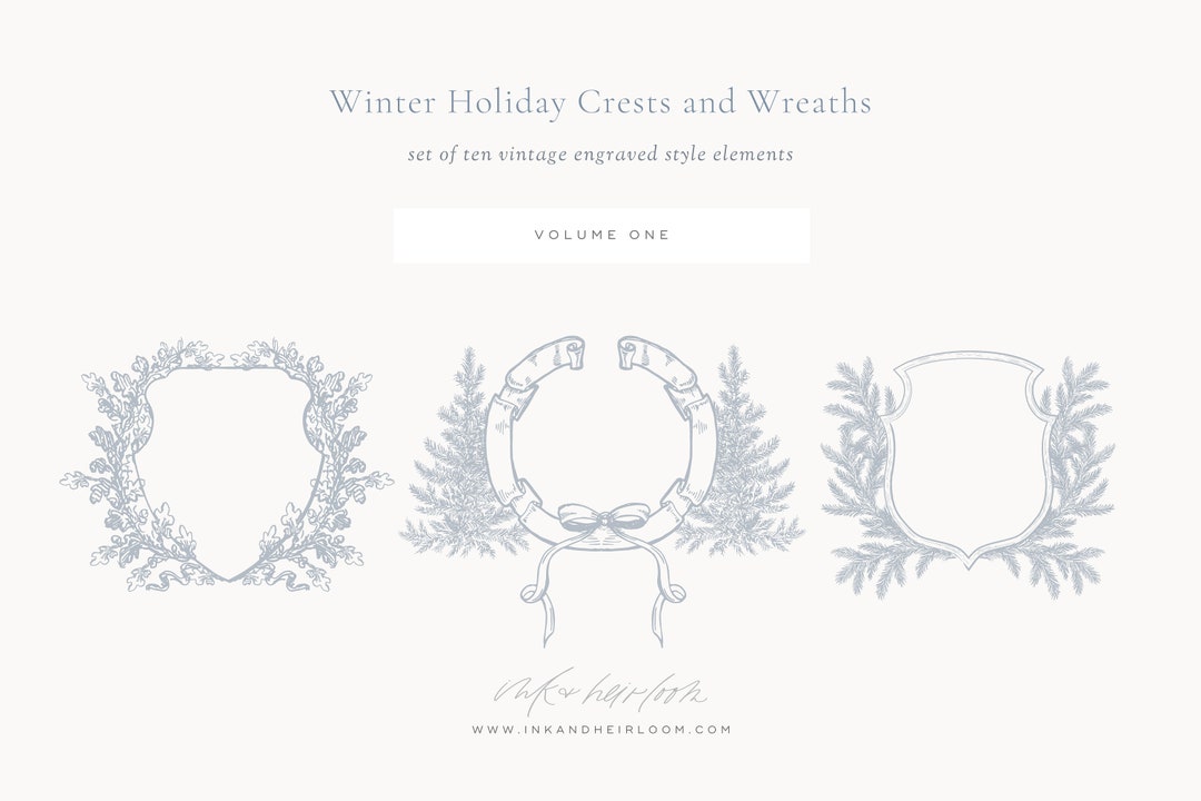 Winter and Holiday Vintage Crests and Wreaths, Christmas - Etsy