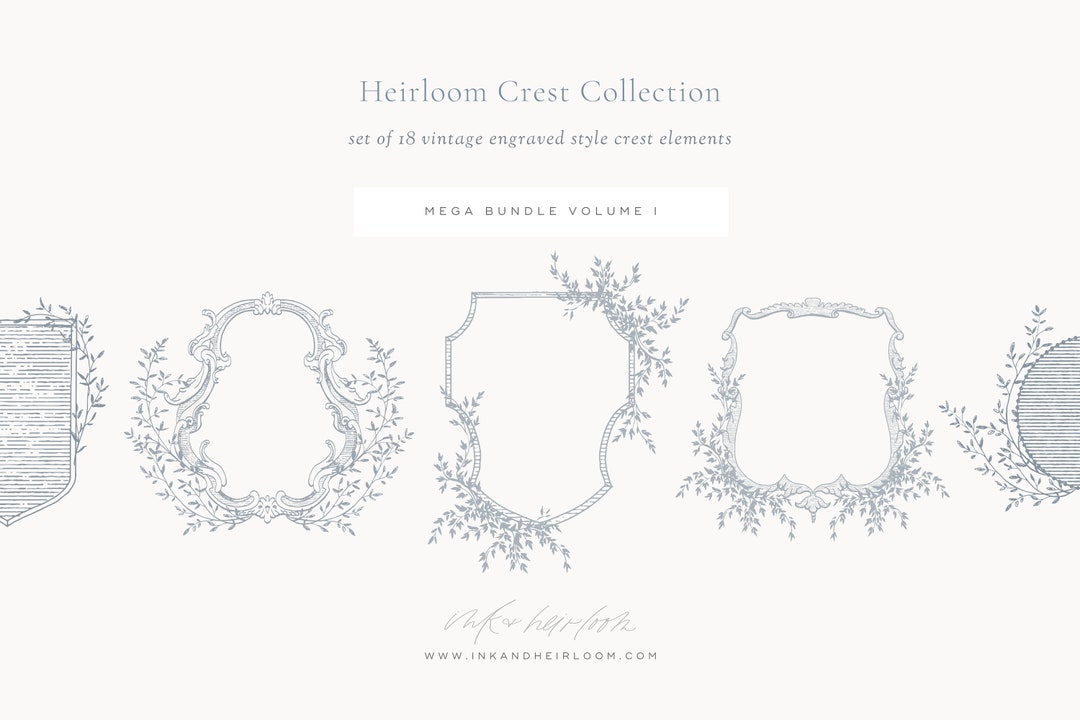Vintage Floral Crest Mega Set Heirloom Crests Wedding Crest - Etsy