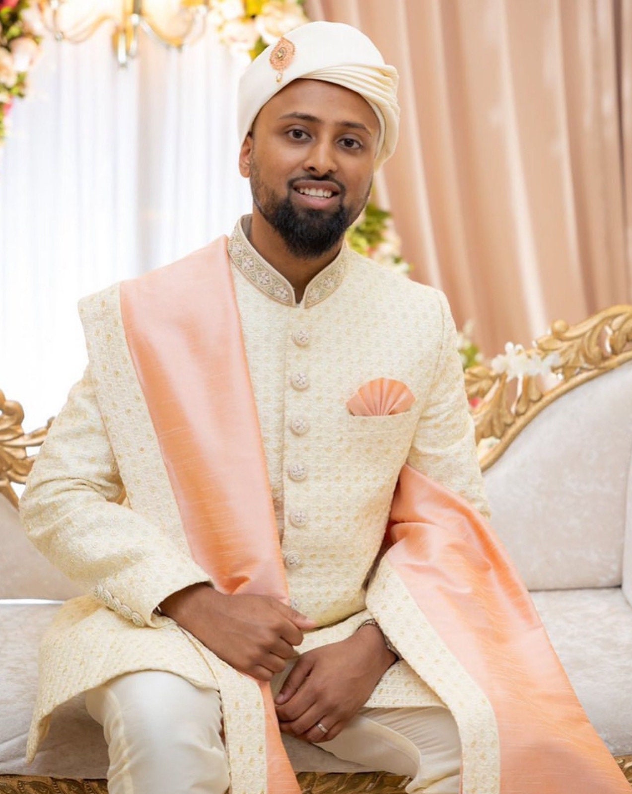 Cream Ivory CUSTOM MADE Indian Turban for Men, Groom, Pagri Fagri Safa ...