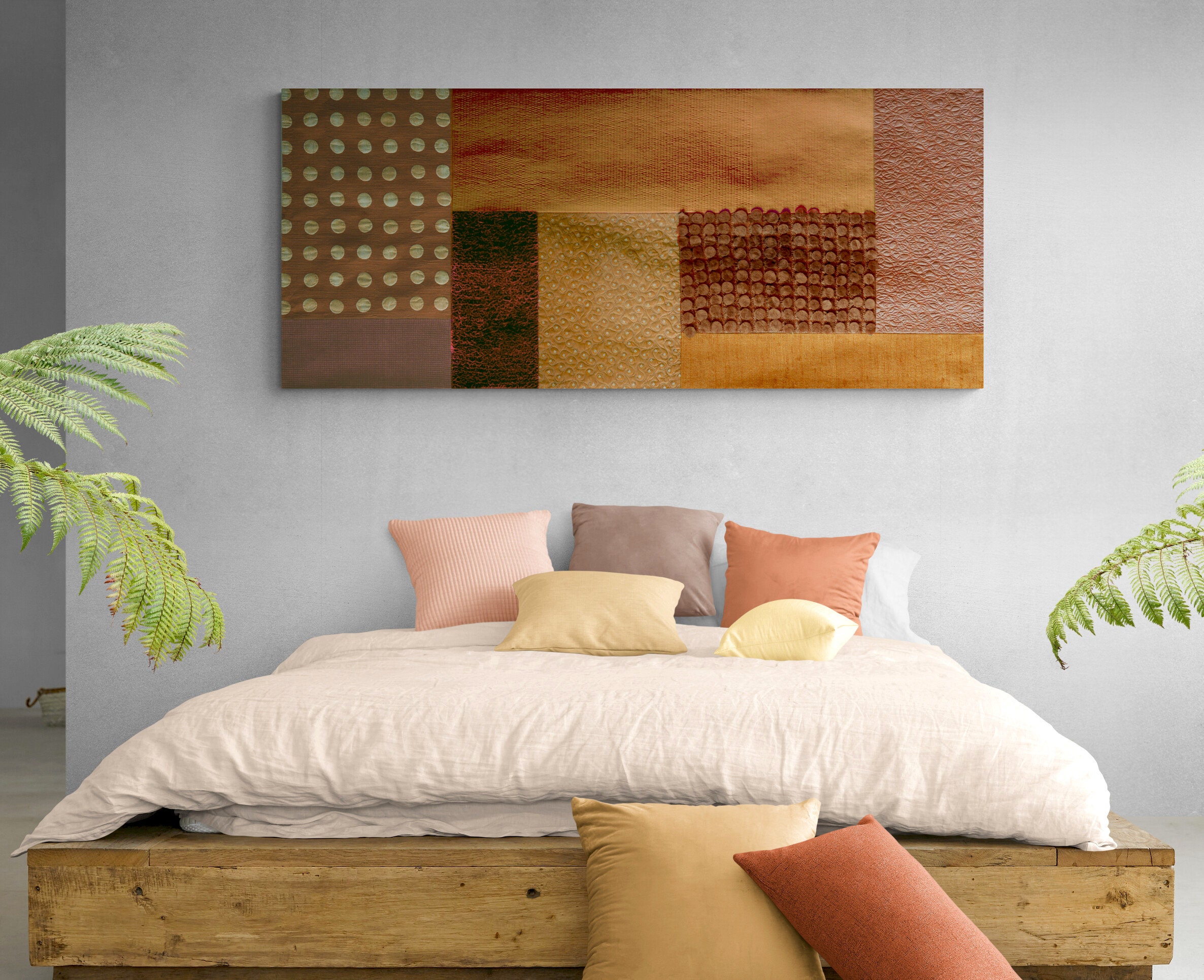 Monochrome Quilt Wall Art: Beige Japandi Textile Tapestry - Etsy