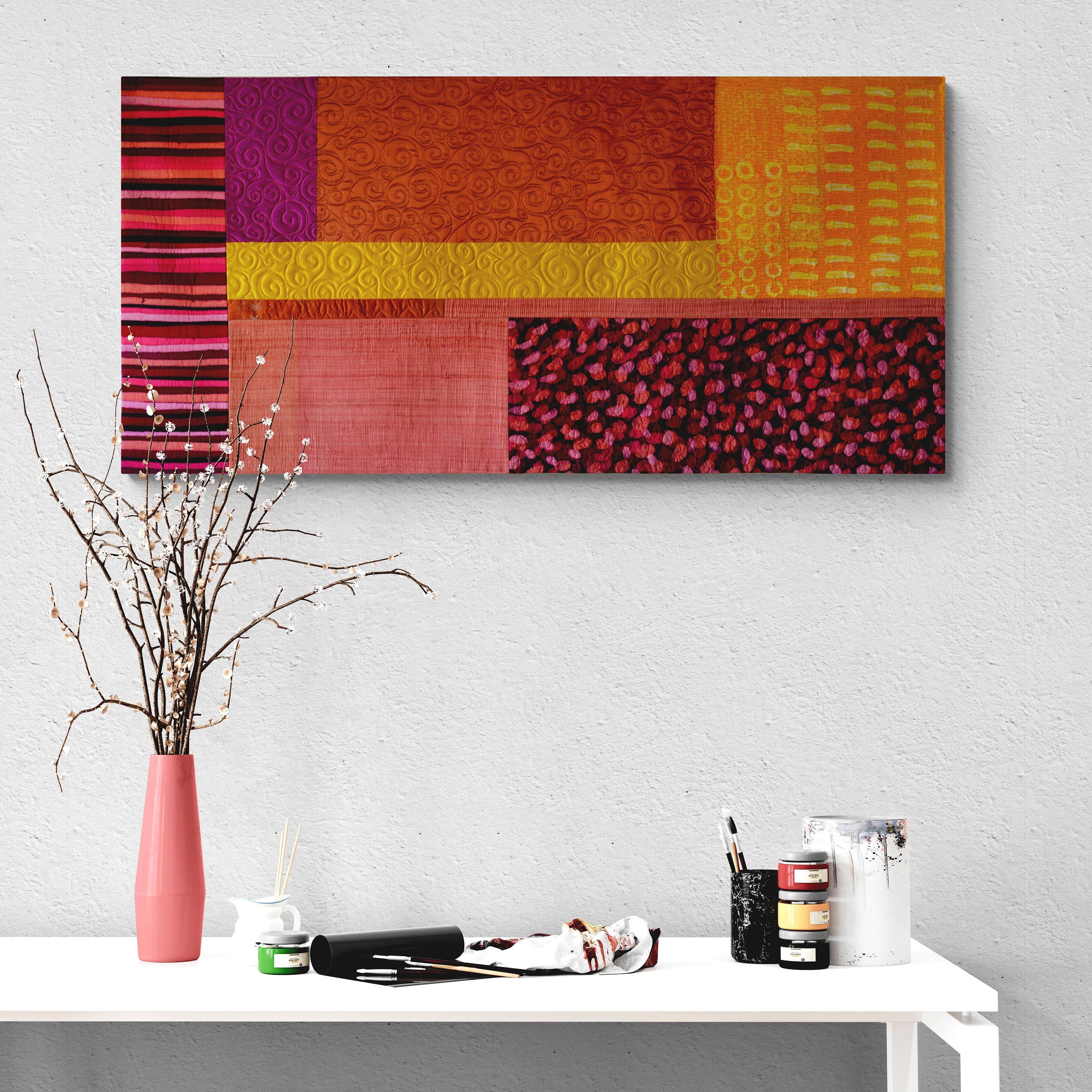 Modern Textured Tapestry for Home Decor, Orange Red and Purple ...