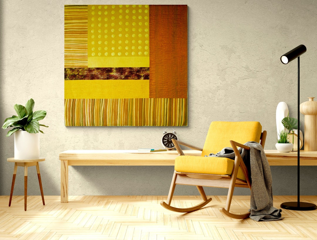 Yellow Silk Quilt Art: Japandi Fiber Wall Hanging (54x56”) - Etsy